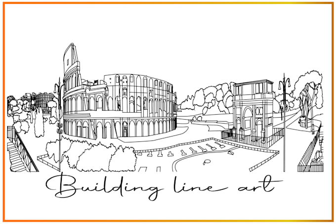 Draw a detailed building line art, ancient, architecture etc by Esrat ...