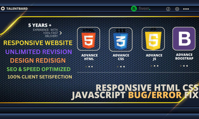 Fix html css js bootstrap and responsive problem by Talentbard | Fiverr