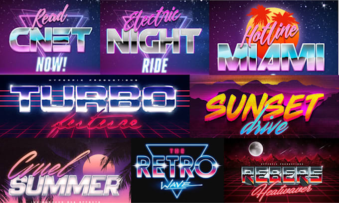 Do 70s 80s 90s synth wave retro vintage style neon and 3d logo by ...