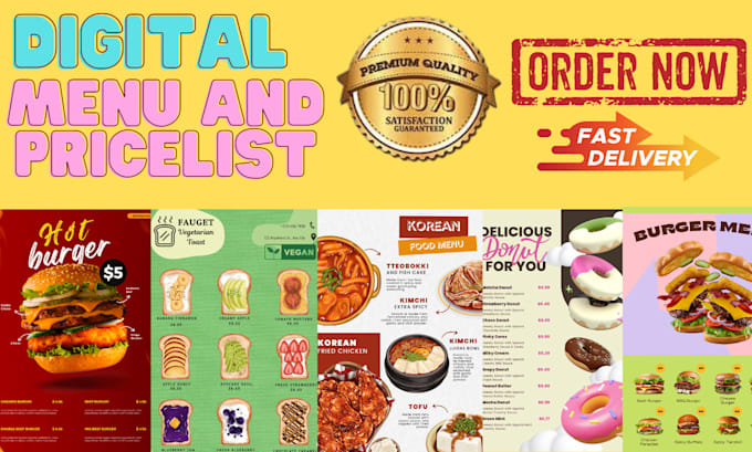 Diseño de menú de comida, tablero de menú de restaurante, tarjetas de ...