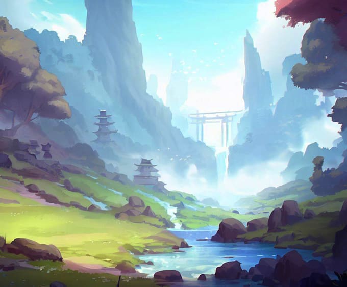Draw 2d anime background landscape and environment art by ...