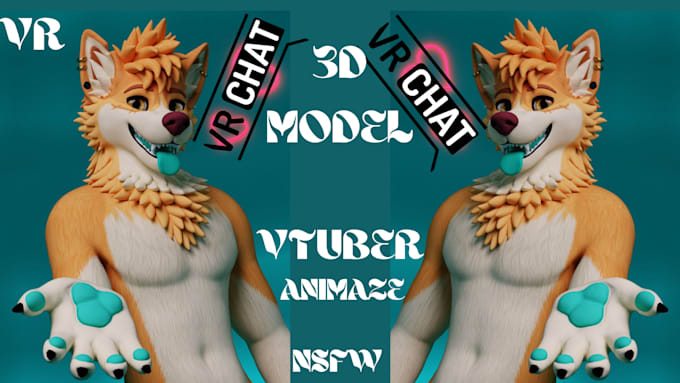 Crea modello 3d personalizzato, vrchart avatar furry, nsfw, fursona per vr, vtuber, animaze