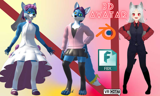 Model custom 3d character for vrchat furry avatar with rigging and loco ...