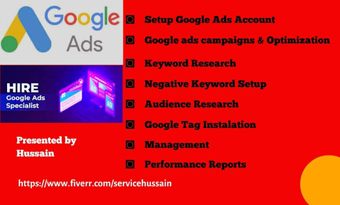 Setup, manage, and optimize your google ads ppc campaign by Servicehussain | Fiverr