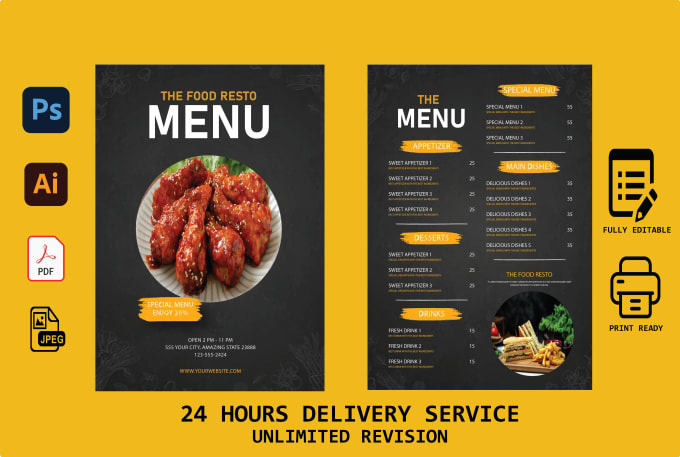 Design professional food menu design, restaurant menu, digital food ...