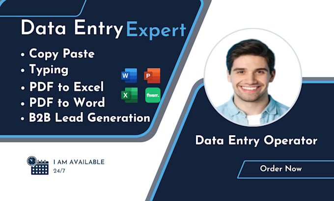 Do data entry operator copy paste typing and pdf to excel and word convert by Bdmr100 | Fiverr