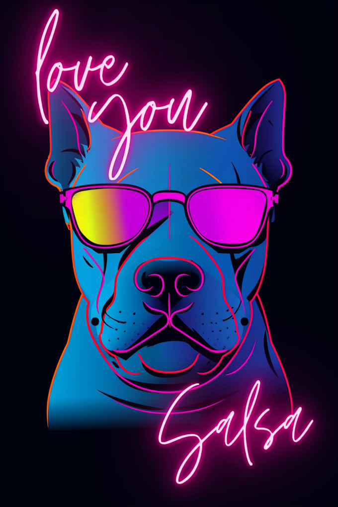 Do the portrait of your own pet with your pets name in neon theme by ...