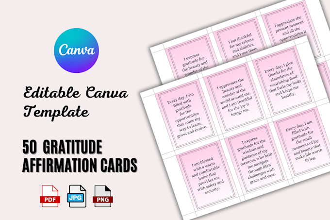 Send you 50 printable gratitude affirmation card editable canva ...