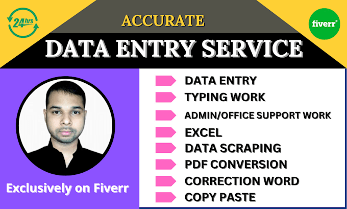 Do accurate data entry typing, pdf image to excel word copy paste job service by Marufsiddiki316 ...