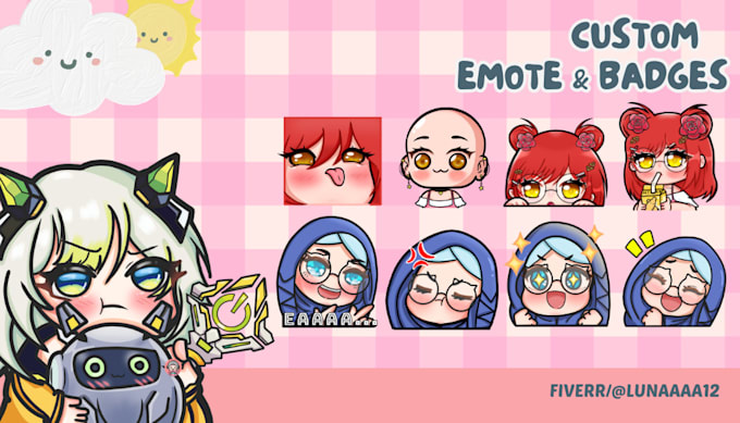 Make cutest emote and badges for vtuber or streamer by Lunaaaa12 | Fiverr