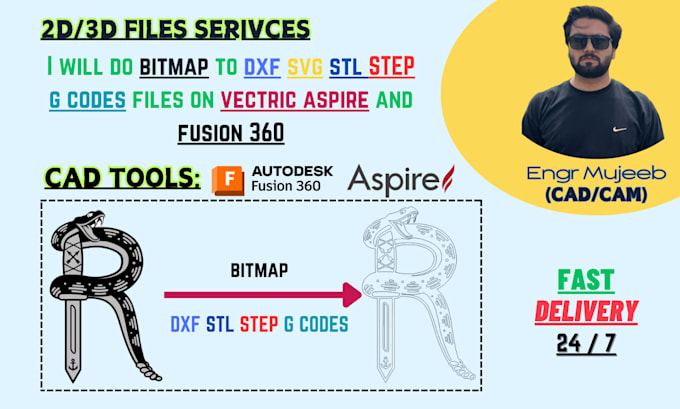 Do bitmap to dxf stl step gcodes on vectric aspire and fusion360 by ...