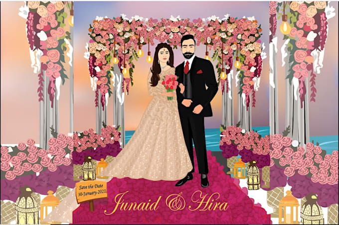 Have custom designed wedding couple cartoon invitations by Sherazartgd ...