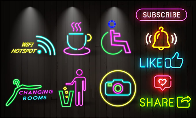 Design 2 awesome neon icons set, neon sign logo, signage light board ...