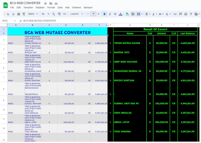 Provide converter excel for bank bca by Nicholas0027 | Fiverr