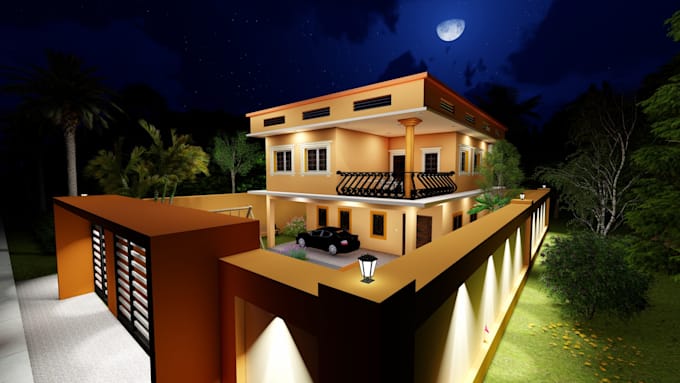 Do 3d night rendering house design by Azm_bobby | Fiverr