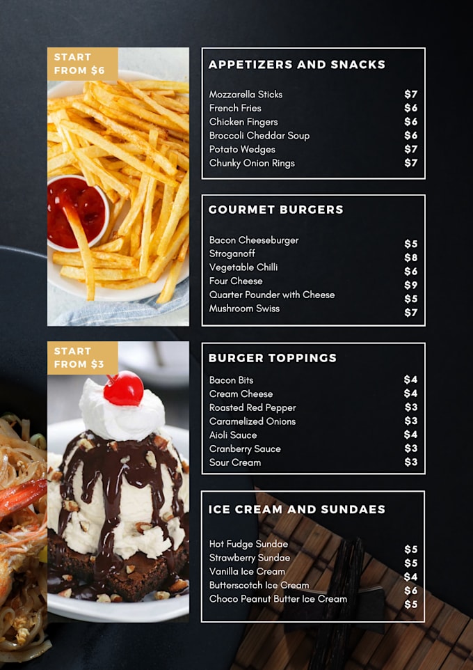 Design stunning menus for your restaurant by Pixxelx | Fiverr