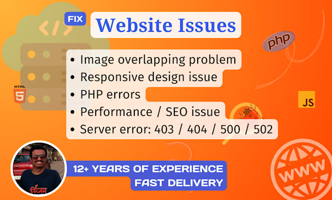 Fix any html, css, javascript, jquery, php issues and errors by ...