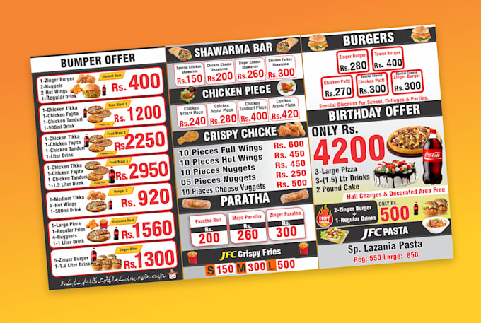 Create food restaurant manu design by Khubaib7293 | Fiverr