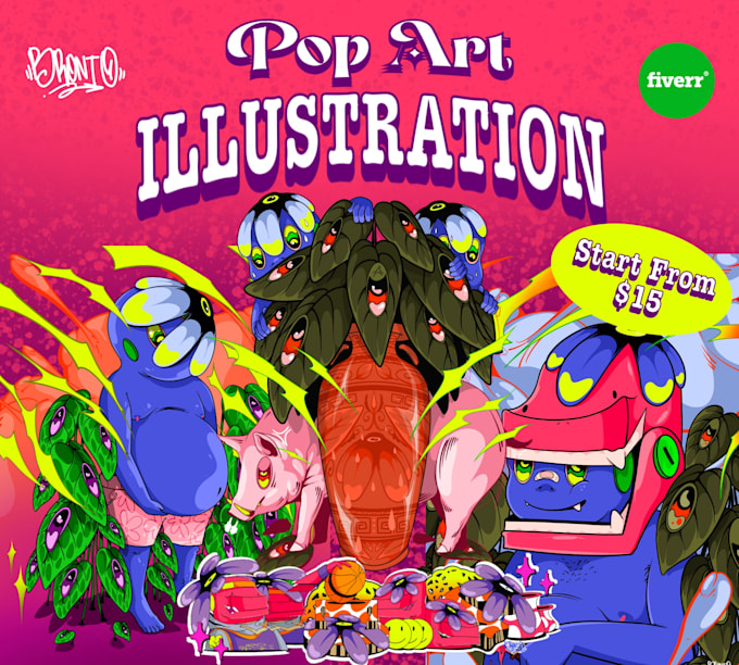 Draw some pop art illustration with your idea by Brontosauroz_ | Fiverr