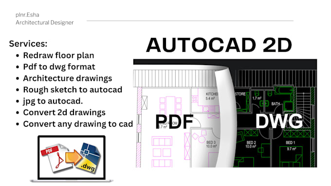 Convert hand sketch, pdf or image to autocad 2d in 24 hours by Eshabutt126 | Fiverr
