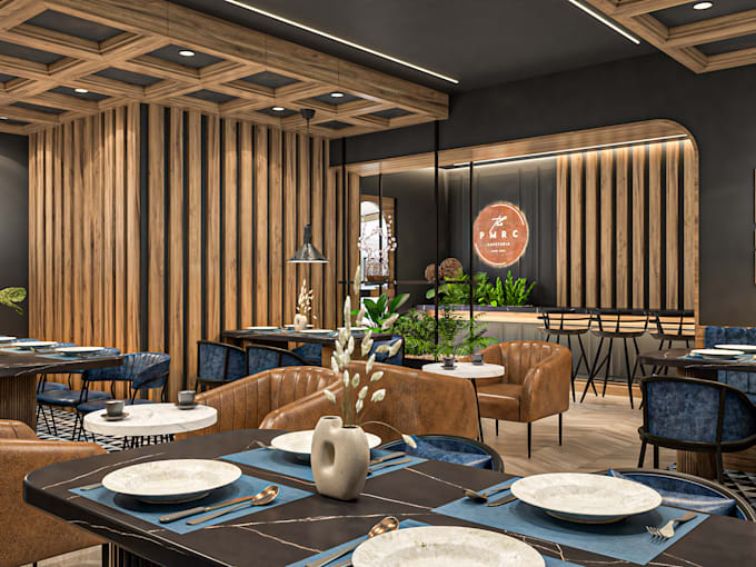 Create cafeteria, restaurant interior realistic 3d render by ...