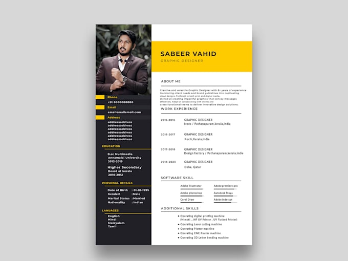 Design professional and creative resume, cv in 12 hours by Sabeer_vahid | Fiverr