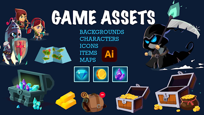 Create 2d game assets, props, objects, level maps, icons by Doodle2dvill | Fiverr