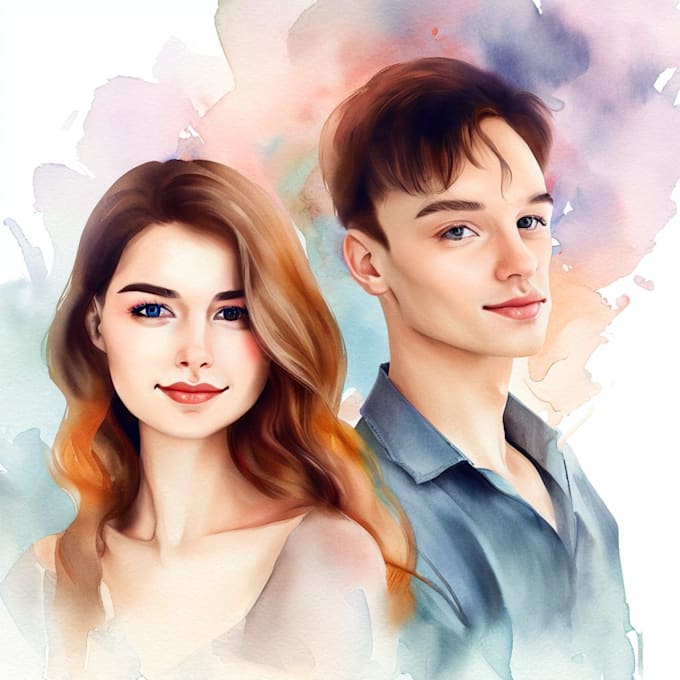 Create couple portrait with digital watercolor painting by Koupray | Fiverr