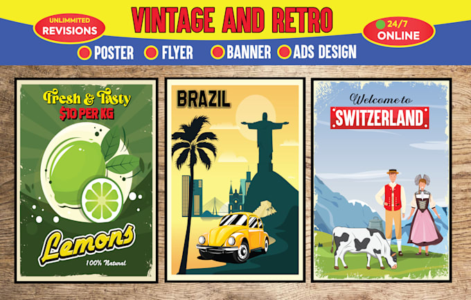 Create retro vintage poster vintage flyer banner or sticker by Kms ...
