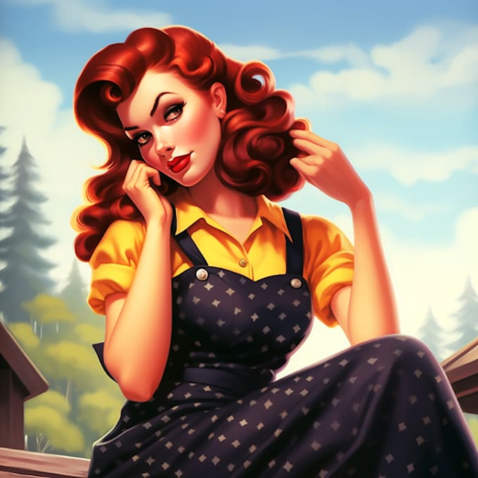 Draw pin up girl portrait, character design, concept art, by Toursora ...