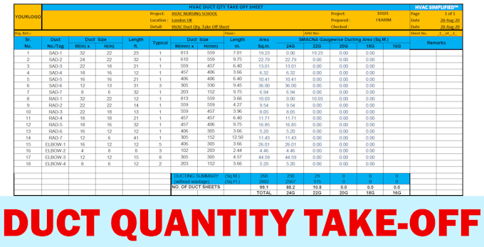 Do duct quantity take off and ducting material estimation by Imran_karim246 | Fiverr