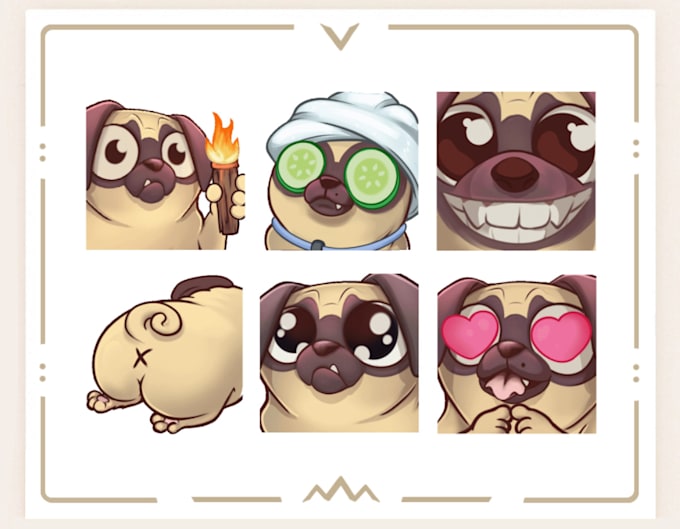 Ready to use set animation gif emotes cute pug by Lizzpi | Fiverr