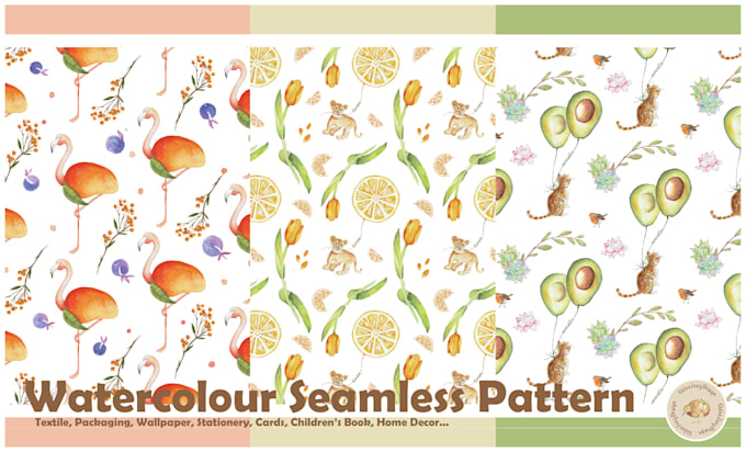 Design whimsical watercolour seamless pattern for you by Chloetam810 ...