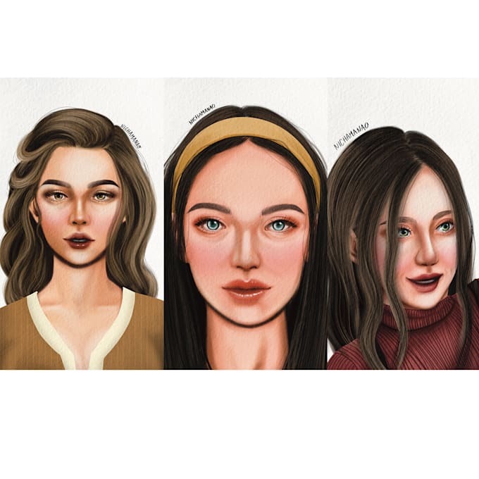 Draw a potrait digital painting in semi realistic style by Nichapat ...