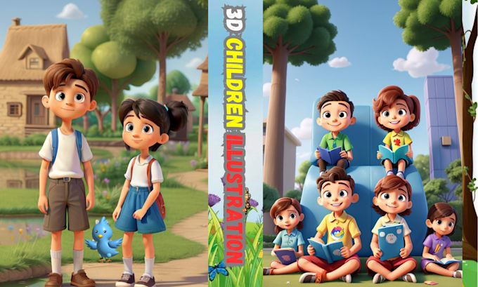 Design 3d children illustration, children story book, children book ...