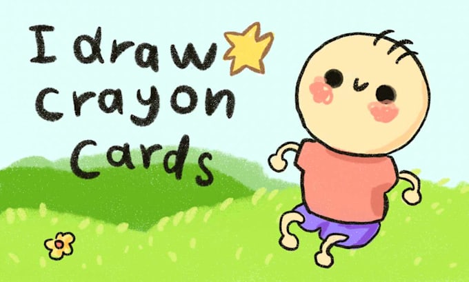 Draw cute digital cards in crayon style and handwrite texts by Hanann ...