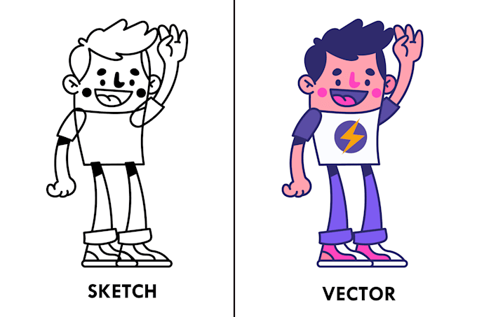 Edit redesign modify fix drawing sketch to flat 2d cartoon character ...