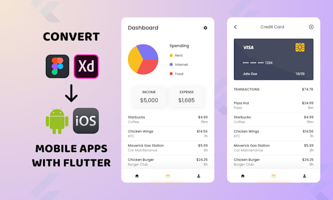 Convert figma to flutter code, android and ios flutter mobile app by Ghost_jibon | Fiverr