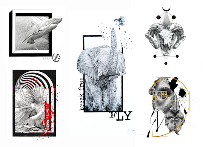 Create a professional dotwork, geometric and fine line tattoo design ...