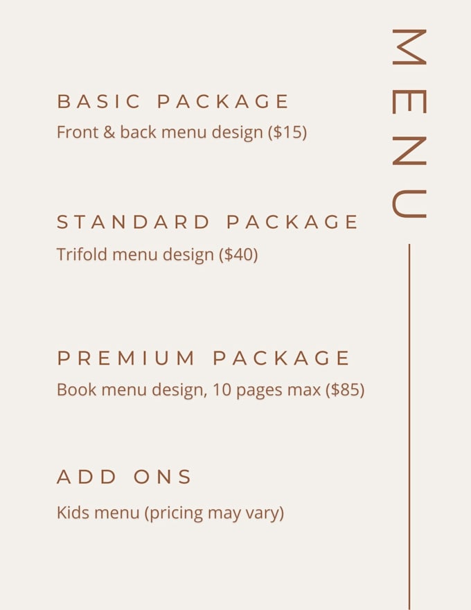Design your brands professional restaurant menu, service menu, or price ...