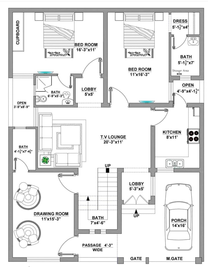 Create detailed architectural floor plan and blueprint using autocad by ...