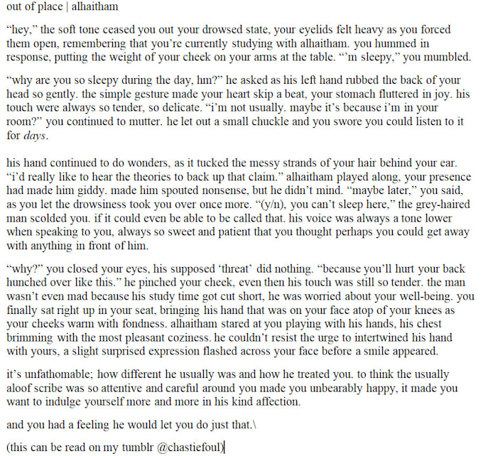 Write character x reader fanfiction writing by Chastiefoul | Fiverr