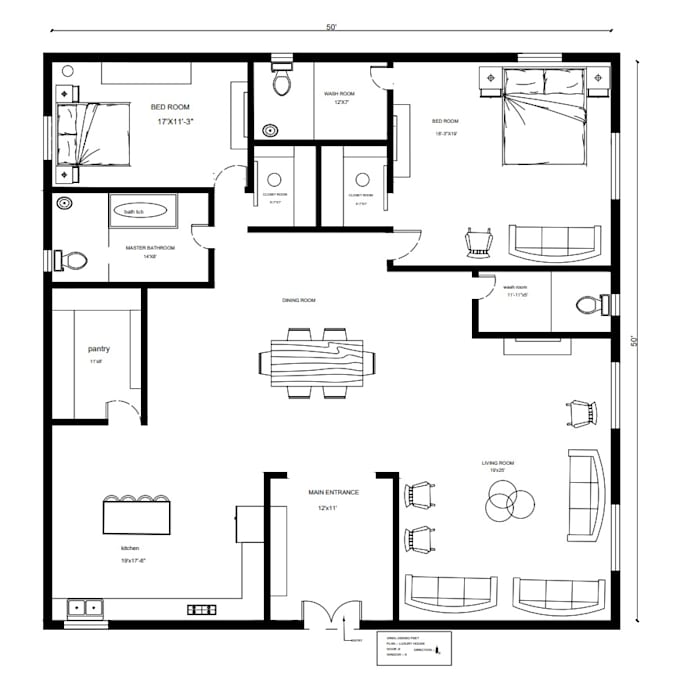 Draw 2d house plan with furniture layout