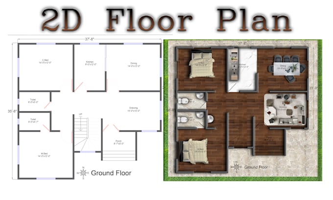 Do autocad 2d floor plan architectural 2d floor plan by Enjelany | Fiverr