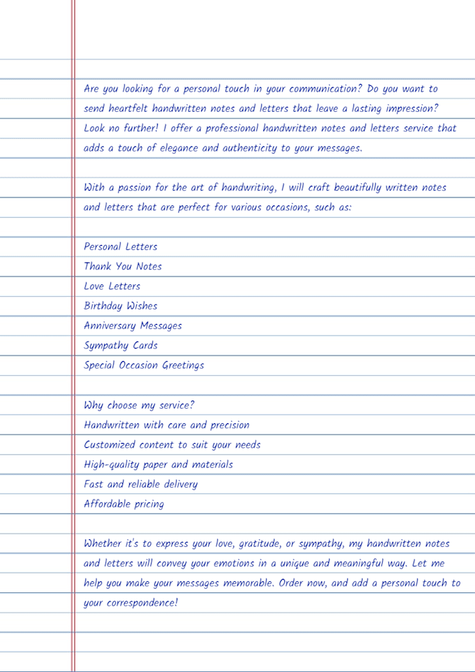 Handwriting notes and letters by Vidusenbandara | Fiverr