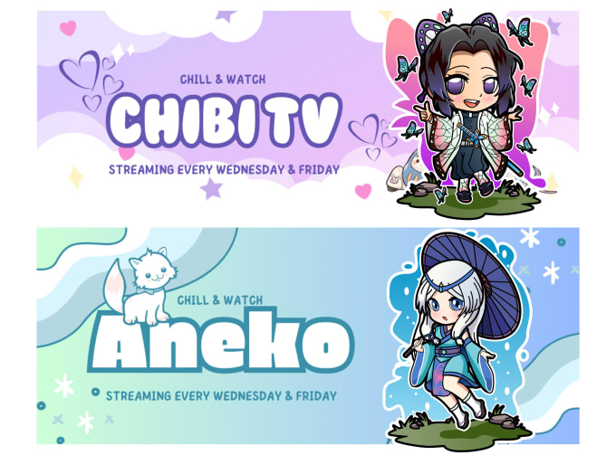 Custom cute chibi banner design for twitch, discord, youtube by ...