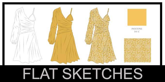 Create fashion flat sketches and add colors with patterns by ...