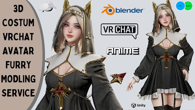 Create a high quality 3d vrchat avatar, vrc avatar, 3d anime 3d furry ...