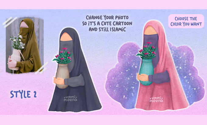 Draw cute faceless islamic cartoon portrait, couple, family by ...