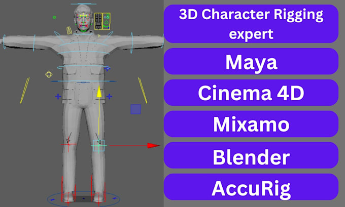 Do 3d character rigging in maya, cinema 4d, blender, and 3ds max by Sajjad168 | Fiverr